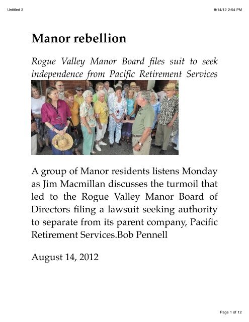 Newspaper - Rogue Valley Manor Resident Communications