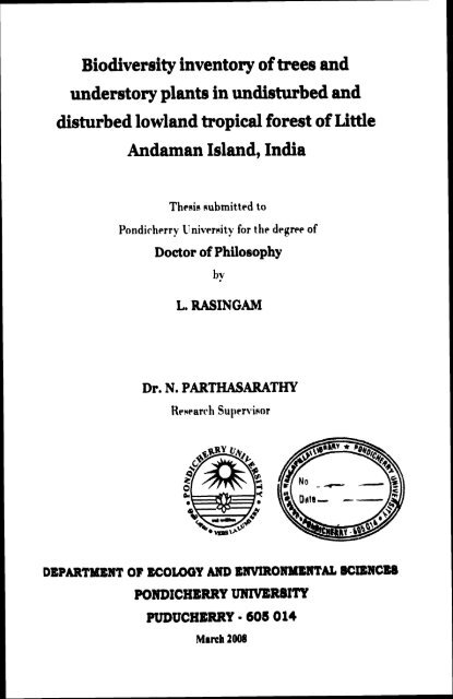 Biodiversity inventory of trees and understory plants in undisturbed ...