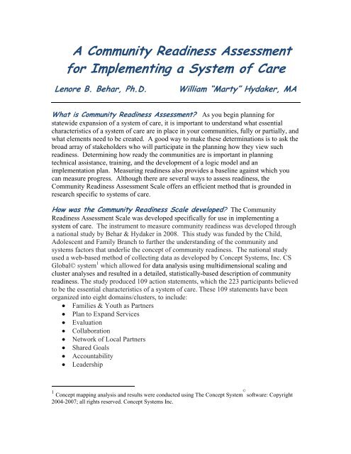 A Community Readiness Assessment for Implementing a System of ...