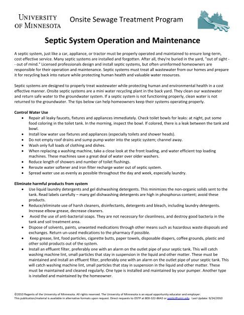 Septic System Operation and Maintenance - Onsite Sewage ...