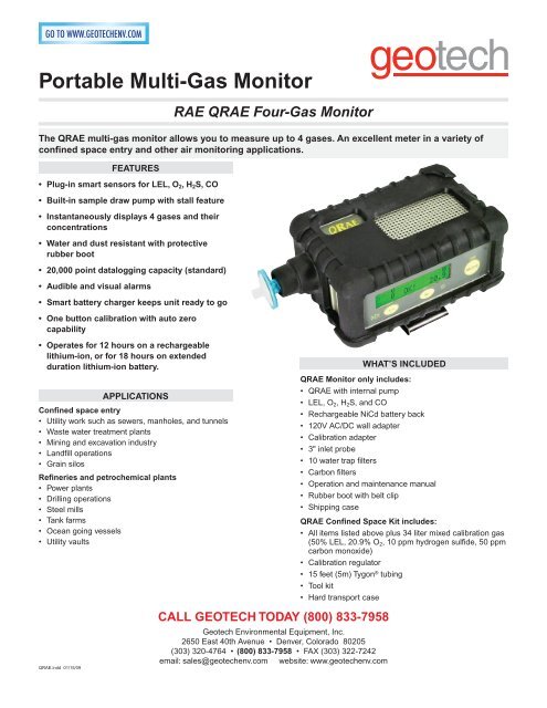 RAE QRAE Four-Gas Monitor - Geotech