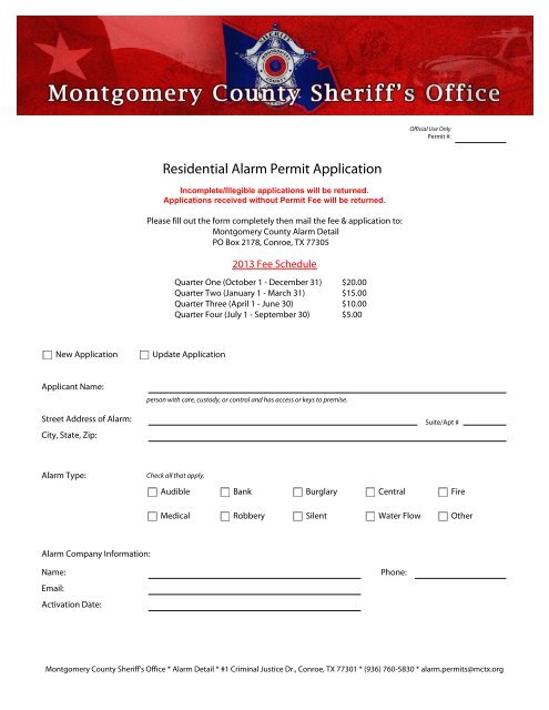 Montgomery County Residential Alarm Permit Application