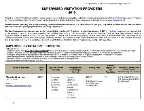 SUPERVISED VISITATION PROVIDERS - Superior Court, Riverside