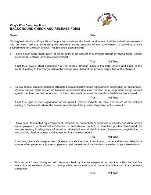 BACKGROUND CHECK AND RELEASE FORM