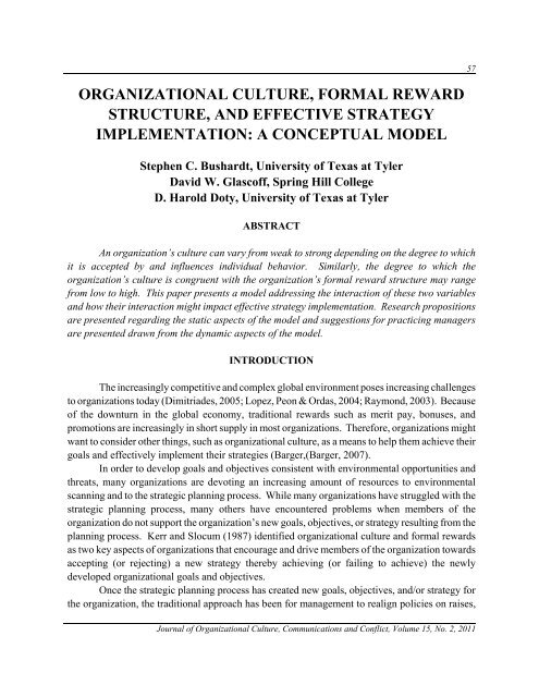ORGANIZATIONAL CULTURE, FORMAL REWARD STRUCTURE ...