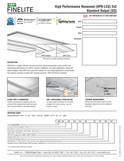 HPR-LED 2x2 SO Tech Sheet - Finelite