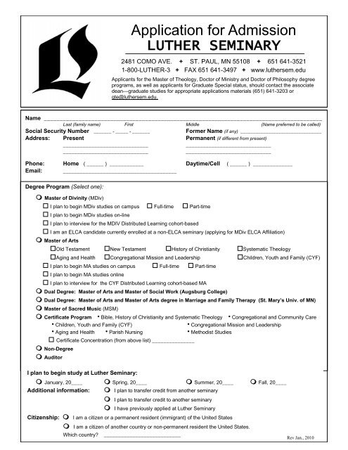 Download Application - Luther Seminary