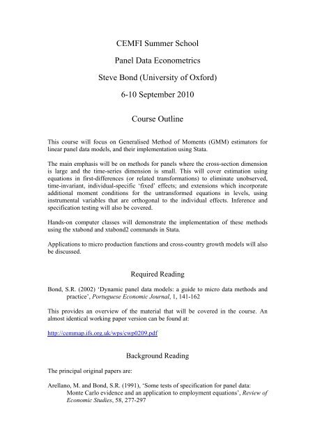 Gmm For Panel Data Using Stata University Of Oxford