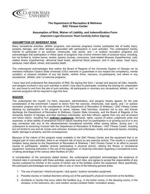 Waiver Form - Clayton State University