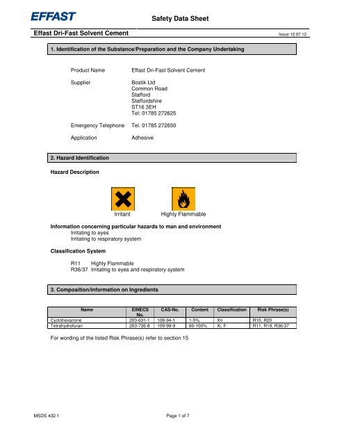 Safety Data Sheet Effast Dri-Fast Solvent Cement - Polypipe