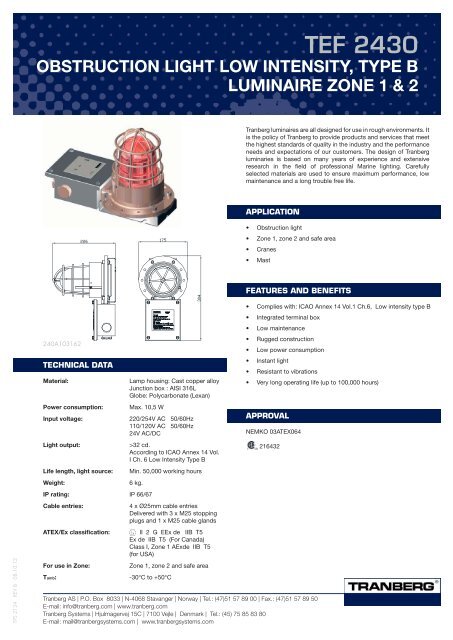 Datasheet - Tranberg