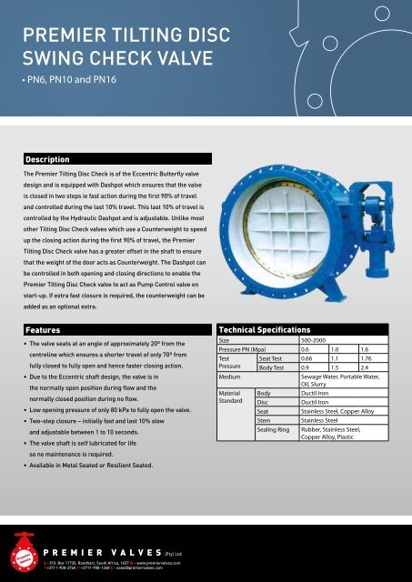 Premier TilTing disc swing check ValVe - Premier Valves