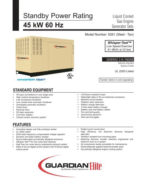 45KW Spec Sheet - Generac Parts