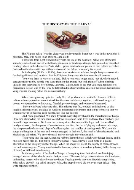 THE HISTORY OF THE 'BAKYA' - Philippine Culture