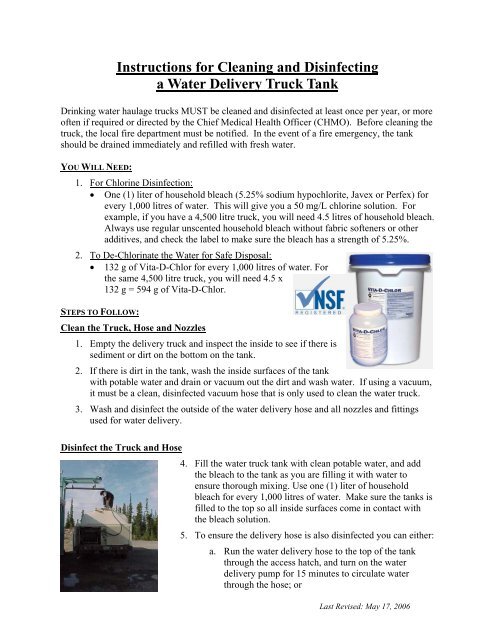 Instructions for Cleaning and Disinfecting a Water Delivery Truck Tank