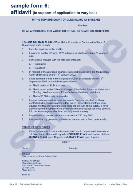 Affidavit (in support of application to vary bail) - Legal Aid Queensland