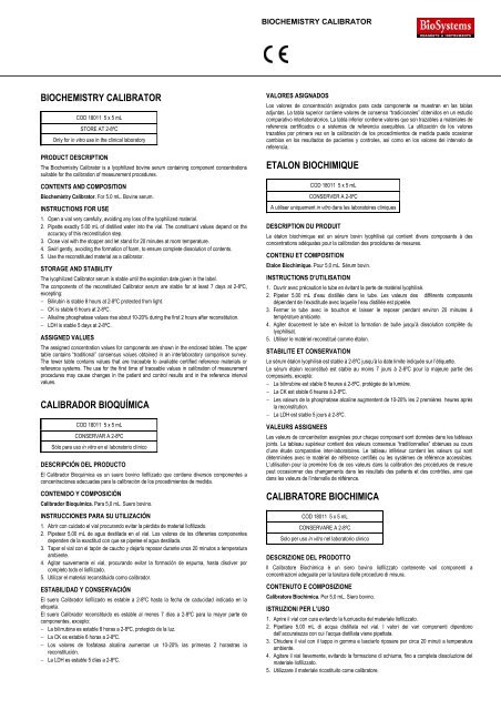 biochemistry calibrator calibrador bioquímica etalon biochimique ...