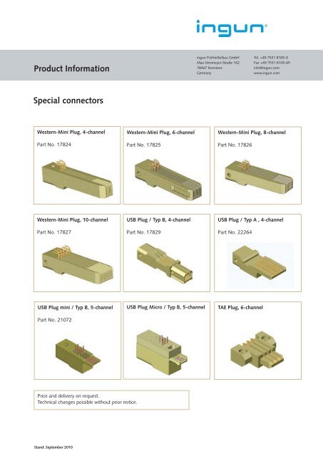 Product Information Special connectors