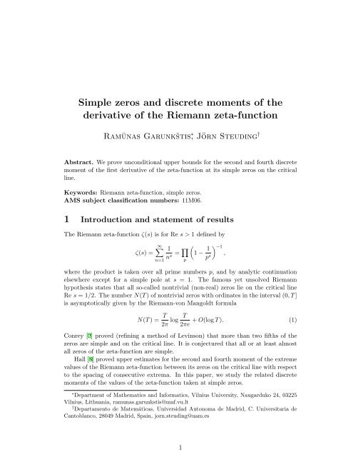 Simple zeros and discrete moments of the derivative of the Riemann ...