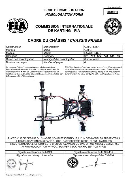 fia cadre du chÃ¢ssis / chassis frame - Karting