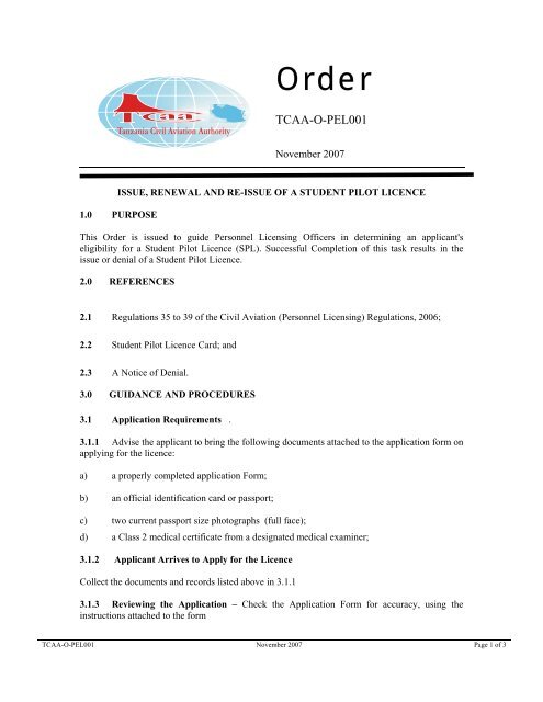 TCAA-O-PEL001 - Tanzania Civil Aviation Authority