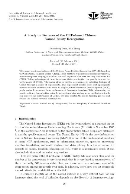 A Study on Features of the CRFs-based Chinese Named Entity ...