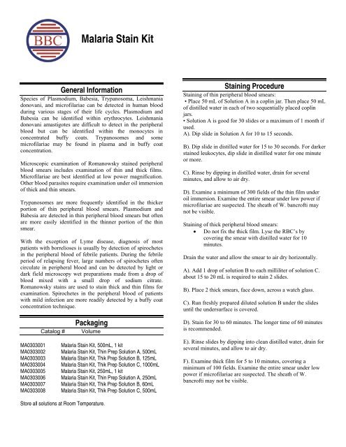 Malaria Stain Kit Procedure