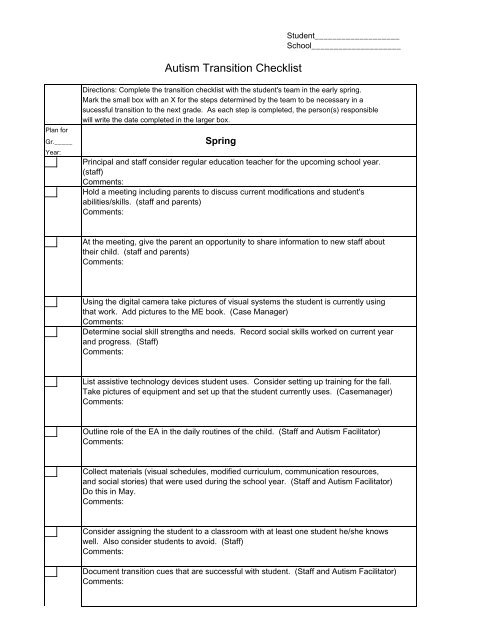 Autism Transition Checklist