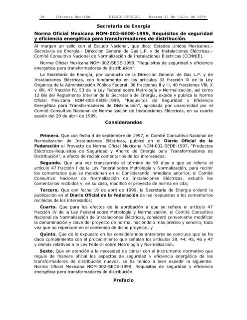 Norma Oficial Mexicana NOM-002-SEDE-1999, Requisitos de ...