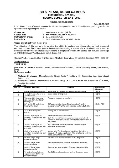 Course Handout - Student Welfare Division - BITS Pilani