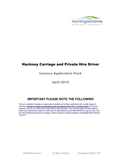 Hackney Carriage and Private Hire Driver Application Pack