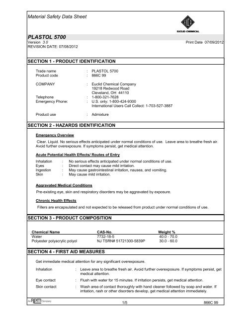 Plastol 5700 MSDS-USA - Euclid Chemical Co
