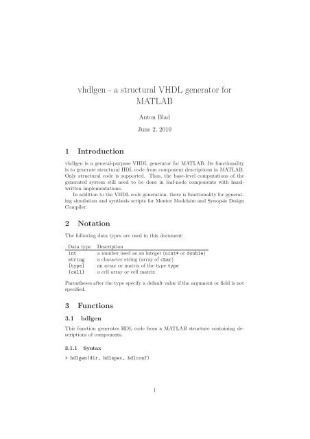 vhdlgen - a structural VHDL generator for MATLAB