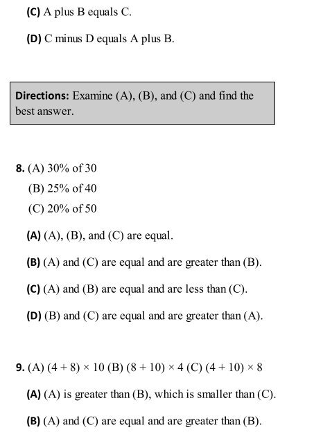(C) A plus B equals C. (D