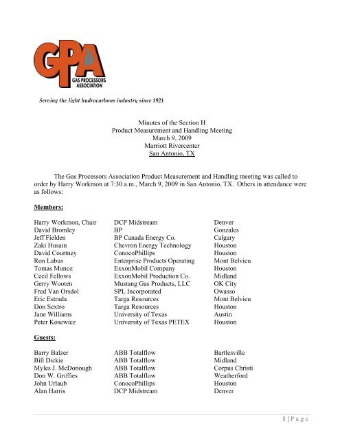 Page Minutes of the Section H Product - Gas Processors Association
