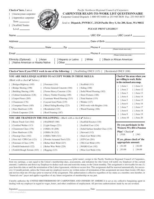 carpenter ready-to-work list questionnaire - SPS Carpenters Local ...