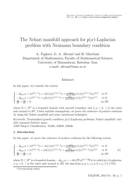 The Nehari manifold approach for p(x)-Laplacian problem with ...