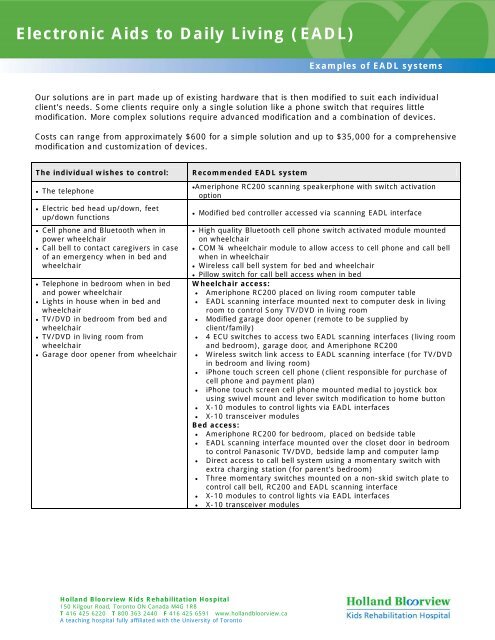 Electronic Aids to Daily Living (EADL) - Holland Bloorview Kids ...