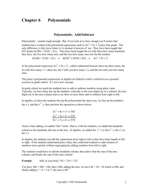 Ch 6. Polynomials - Hanlon Math