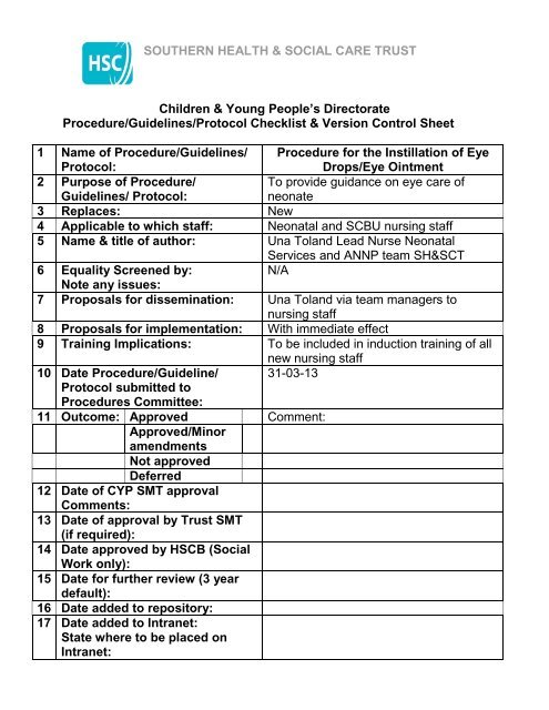 Instillation of Eye Drops/Eye Ointment - Southern Health and Social ...