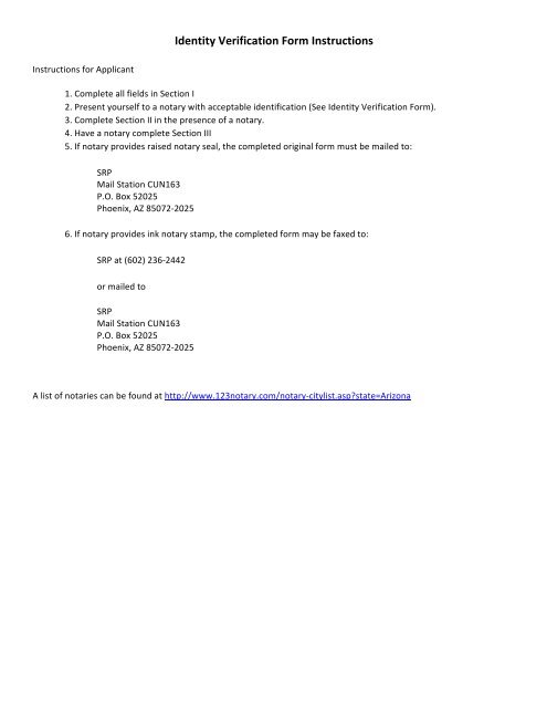 Identity Verification Form Instructions