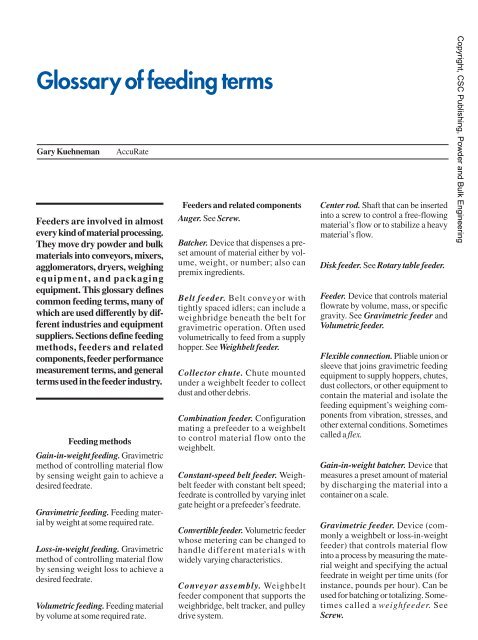 Feeding Glossary - Powder and Bulk Engineering Magazine