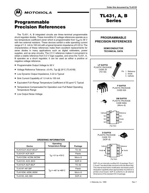 Tl431 A B Series Programmable Precision References