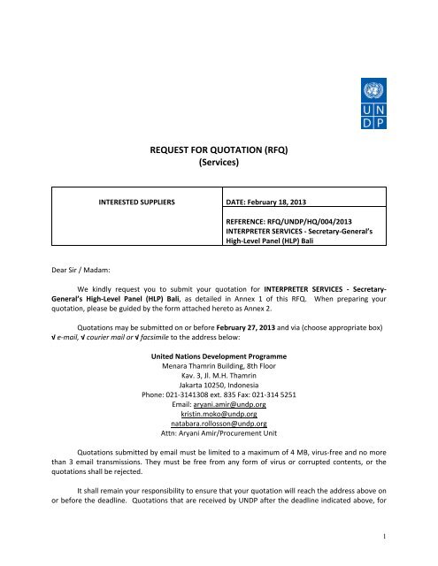 Request For Quotation Rfq Services Undp