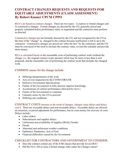 CONTRACT CHANGES REQUESTS AND REQUESTS FOR ...