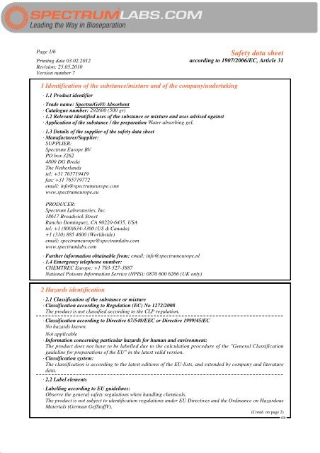 Spectra/Gel Absorbent - Spectrum Laboratories, Inc.
