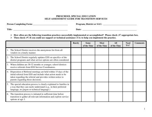 1 PRESCHOOL SPECIAL EDUCATION SELF-ASSESSMENT ...