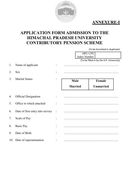 Application form for Admission to Contributory Pension Scheme (CPS)