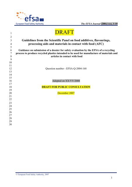 Guidance on submission of a dossier for safety evaluation by the EFSA