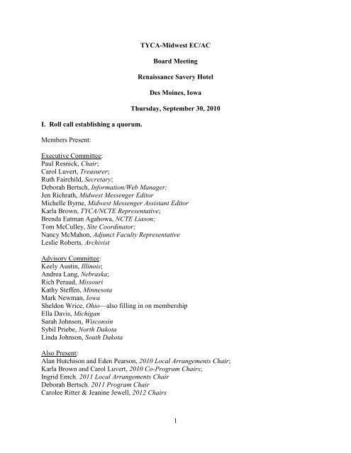 October 2010 - Thursday board meeting minutes - TYCA Midwest
